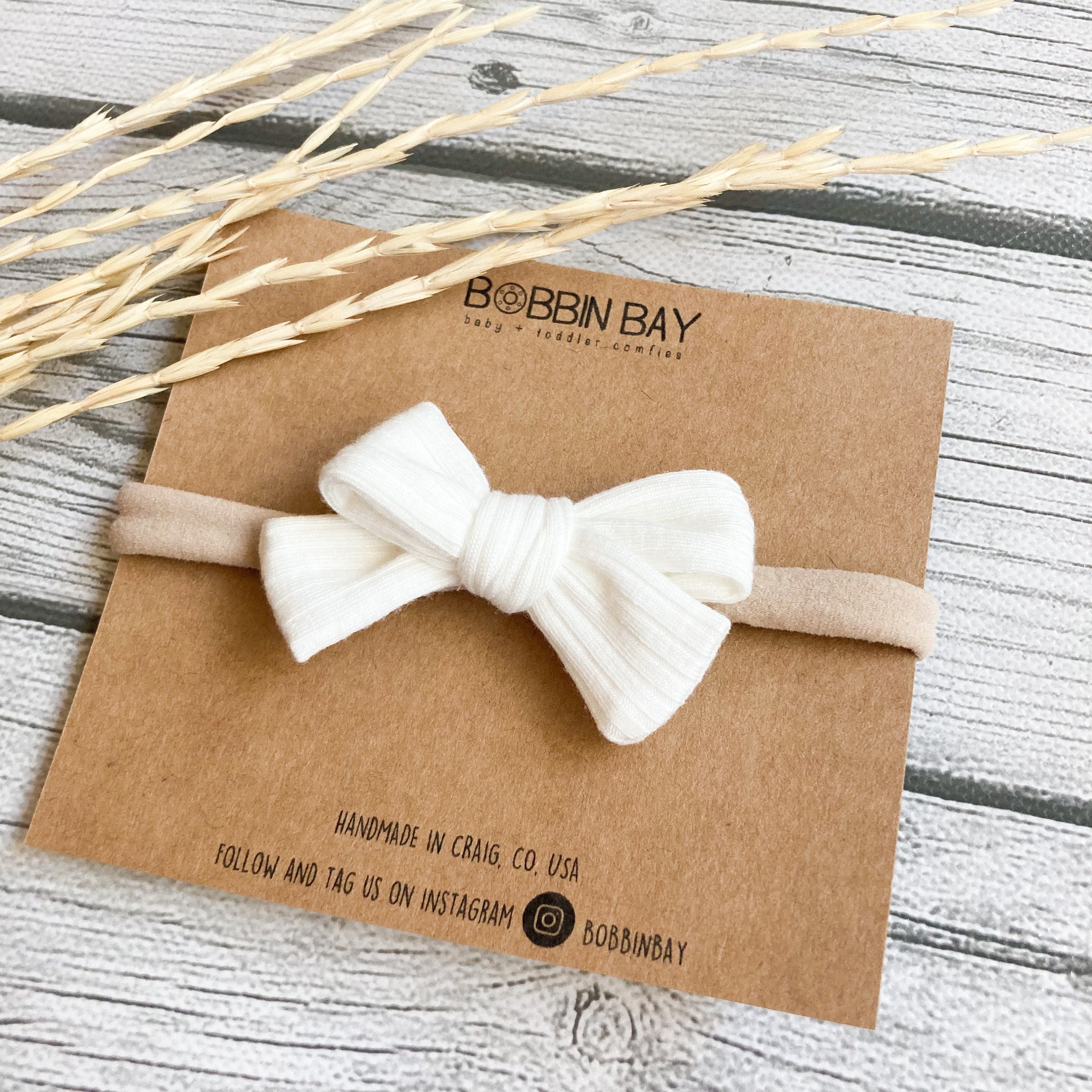 Teeny Ribbed Bow | 2.5”| Peach Olive Oatmeal White Grey | Nylon ...