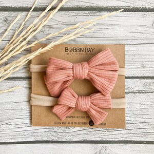 Teeny Ribbed Bows Set Pick 3 Nylon Headband or Clip Spring Bows Baby ...
