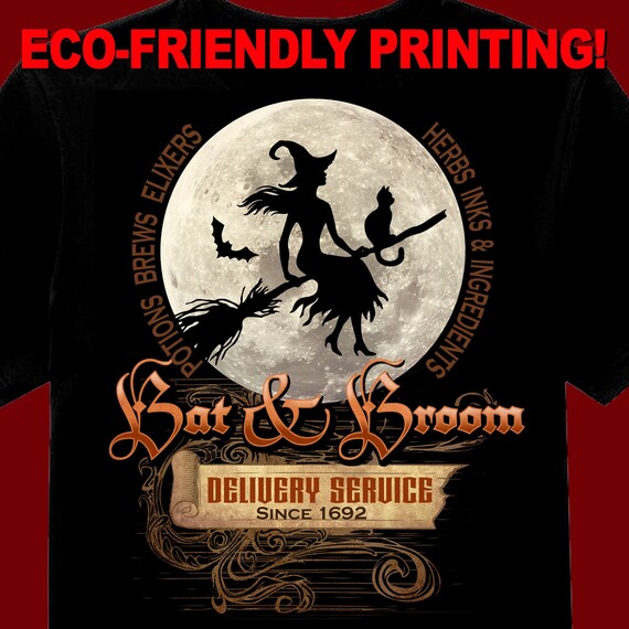 Bat & Broom Delivery Service Halloween T-Shirt/ Halloween Tee | Etsy