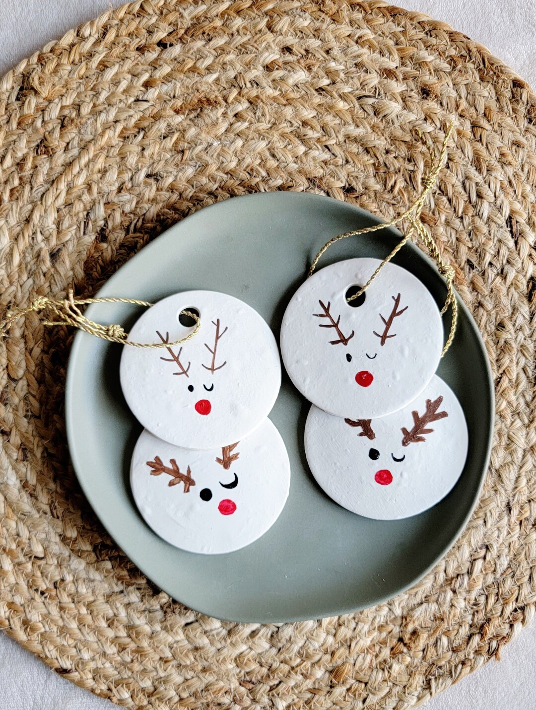 Rudolph Red Nosed Reindeer on Round Tree Decor Winter Holiday Ceramic ...