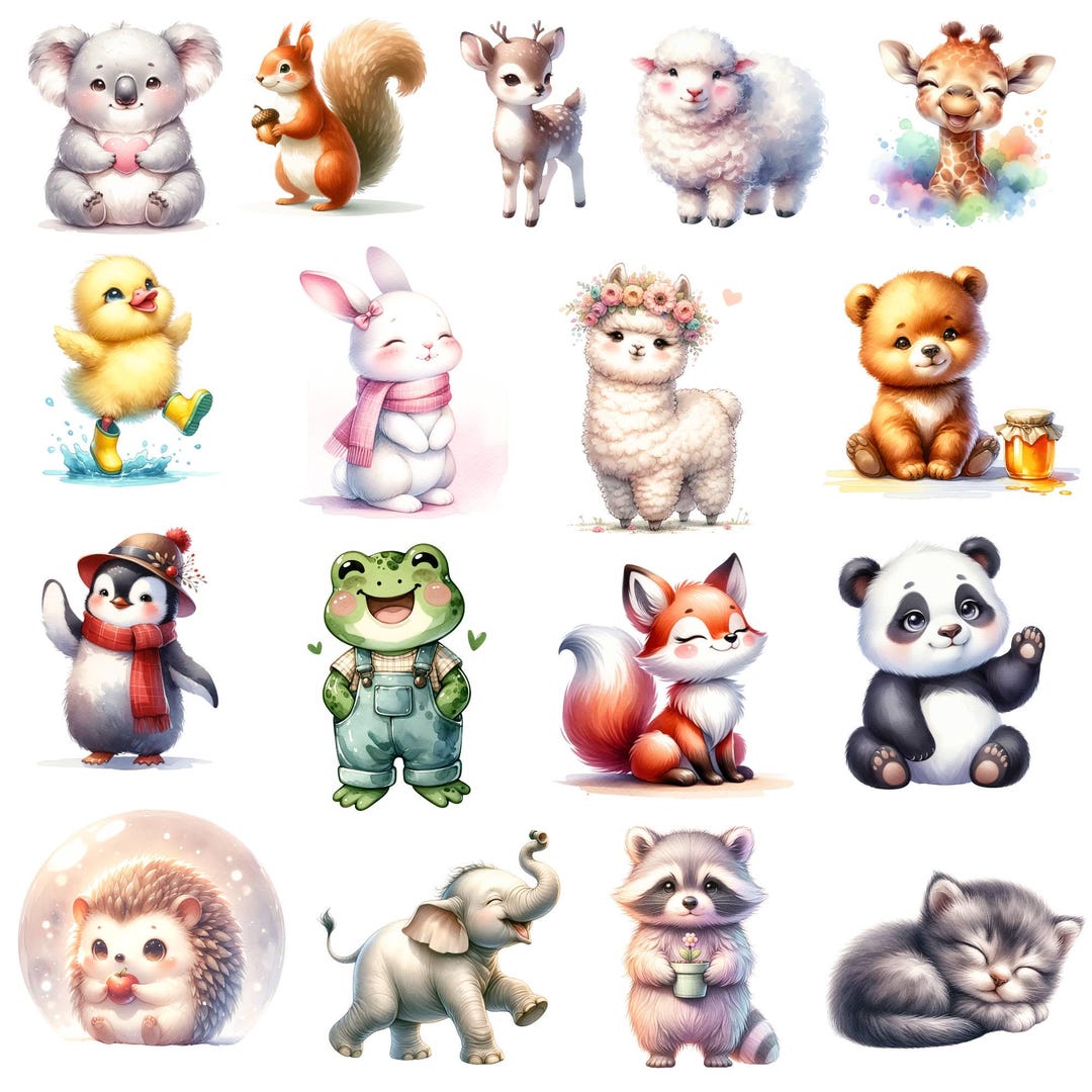 Watercolor Animal Sticker Pack – 17 Transparent Background Pngs ...