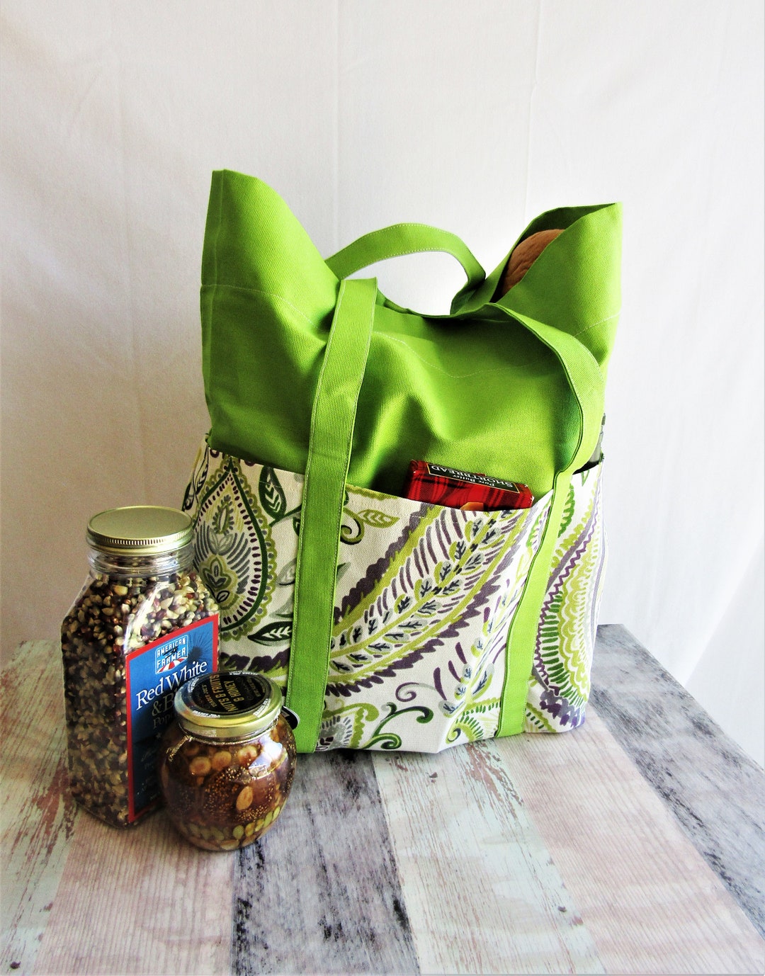 BOHO Print Market Bag With POCKETS, Eco-friendly Fabric Tote Bag ...