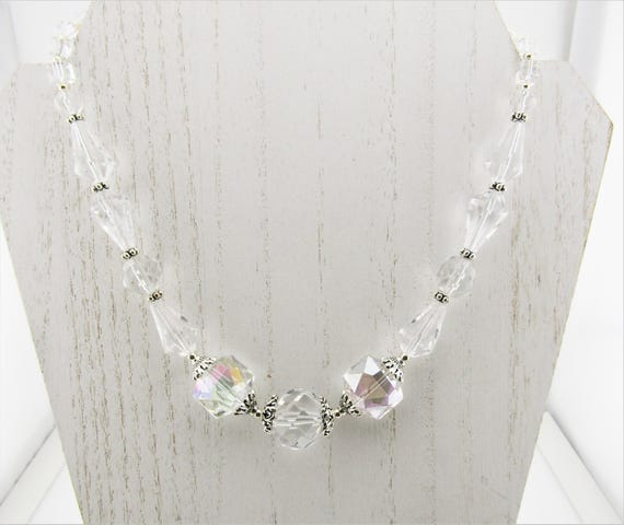 Vintage CRYSTAL Necklace, Classic Crystal Silver Neck… - Gem