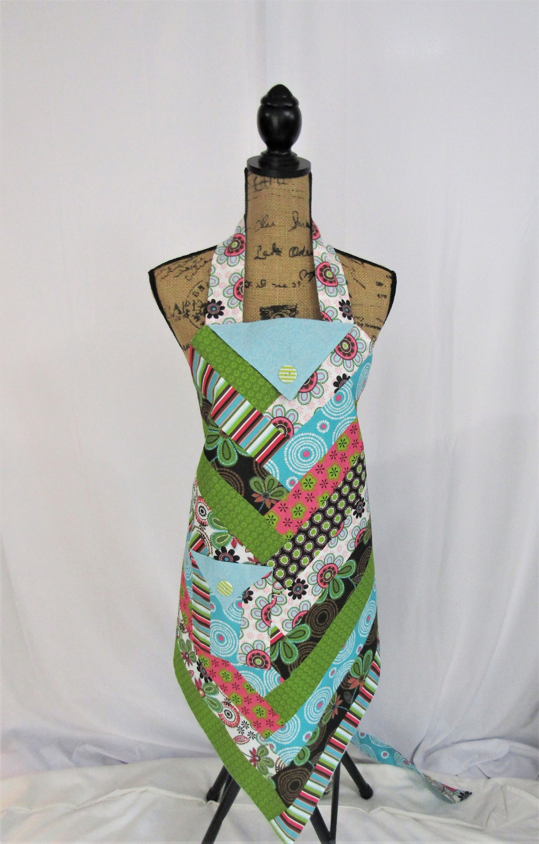 FULL KITCHEN APRON, Shabby Chic Apron, Quilt/pieced Style Apron, Boho ...