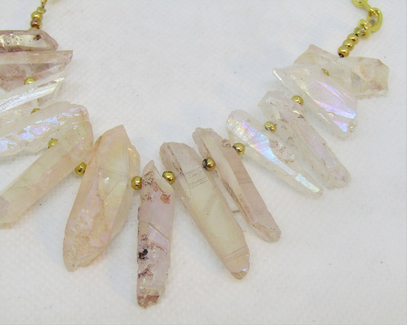 NATURAL STONE NECKLACE Rose Luster Quartz Fan Necklace | Etsy