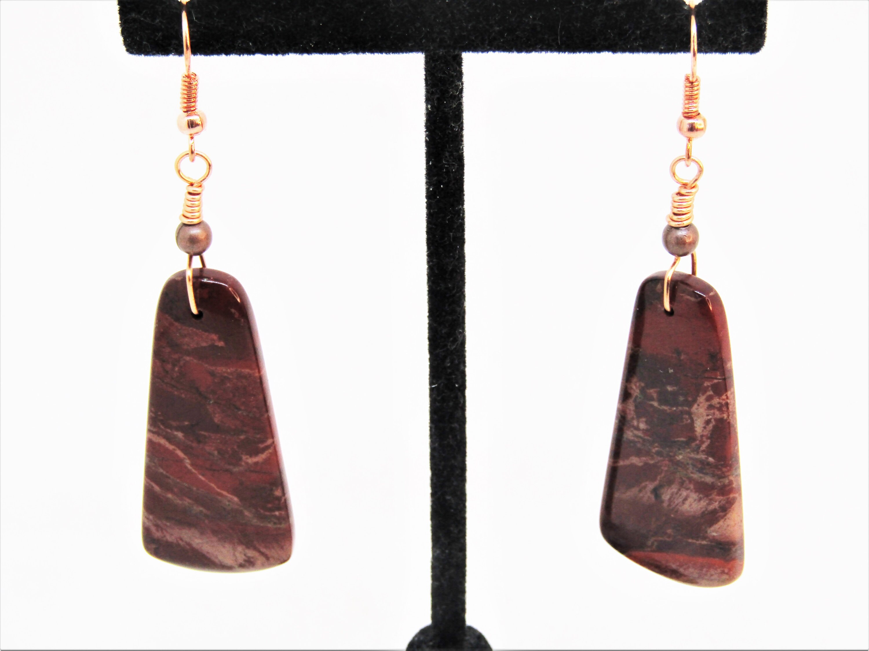 Red Creek Jasper Earrings Natural Stone Earrings Rustic Etsy