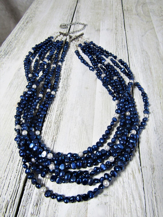 Royal Blue Freshwater Pearl Multi-Strand Necklace - Gem