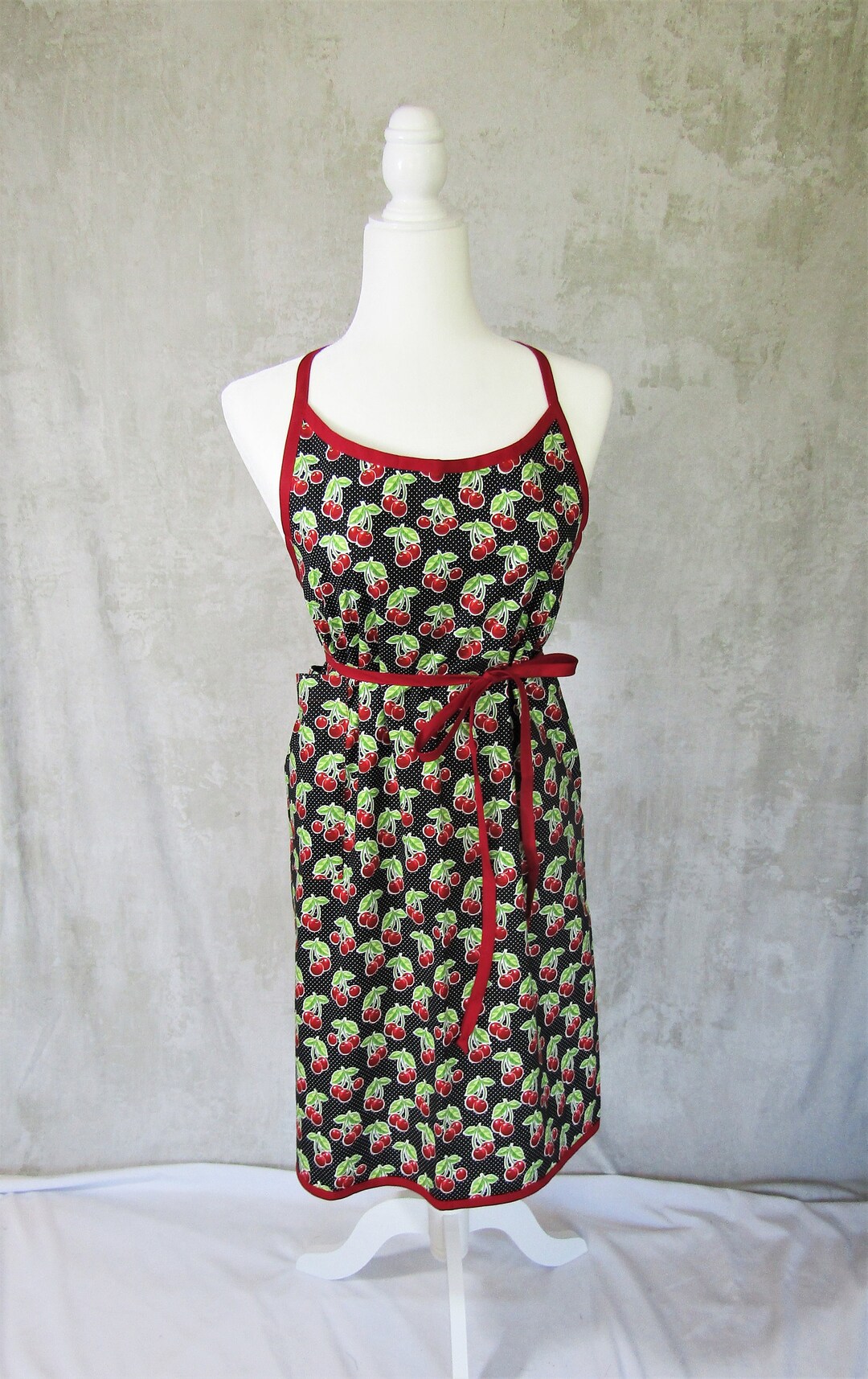 Reversible Cherry Print Kitchen Apron: Red Plaid Pocket - Etsy