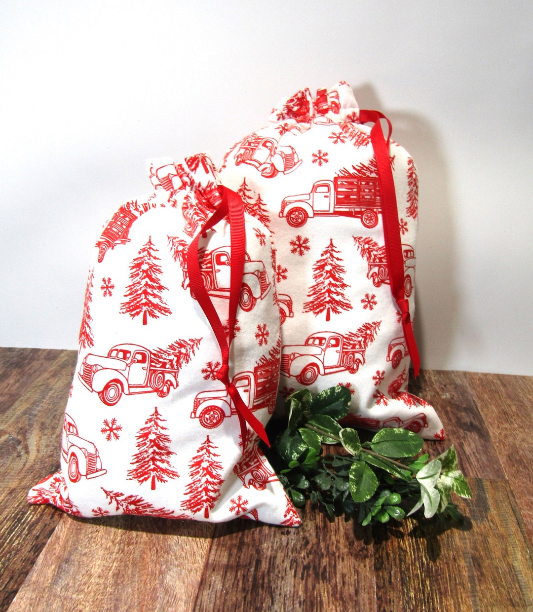 Red Truck Print Fabric Gift Bags, Soft Cotton Flannel Drawstring - Etsy