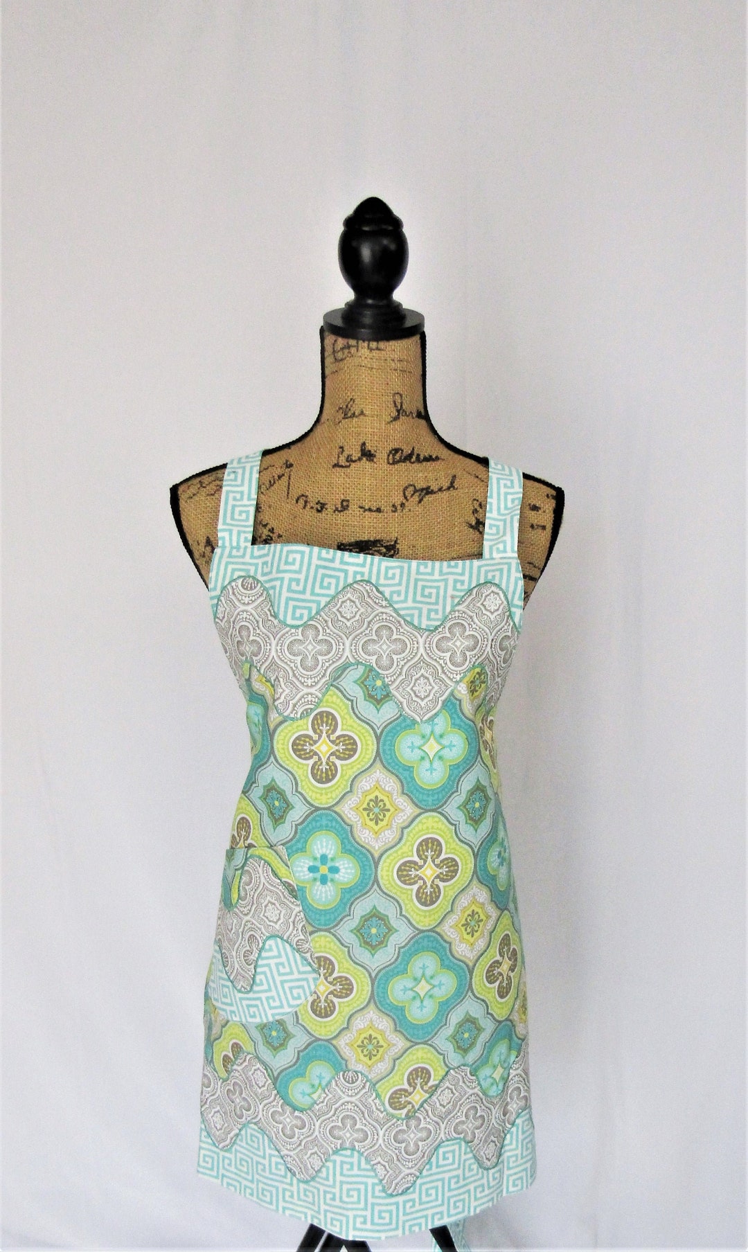 Boho Kitchen Apron: Teal Medallion Print, Full Coverage - Etsy