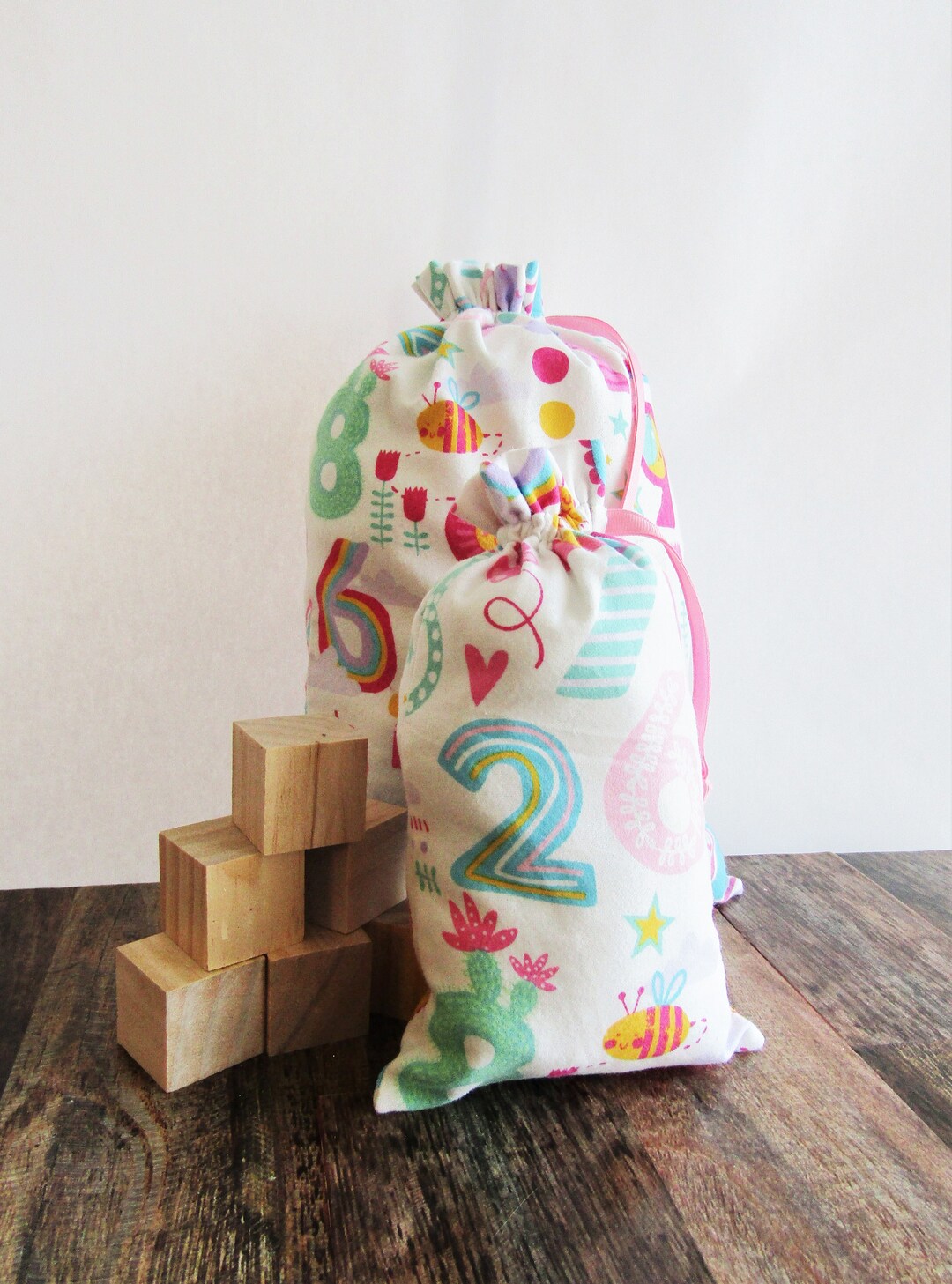 Numbers Print Fabric Gift Bag: Eco-friendly Cotton Flannel Drawstring ...