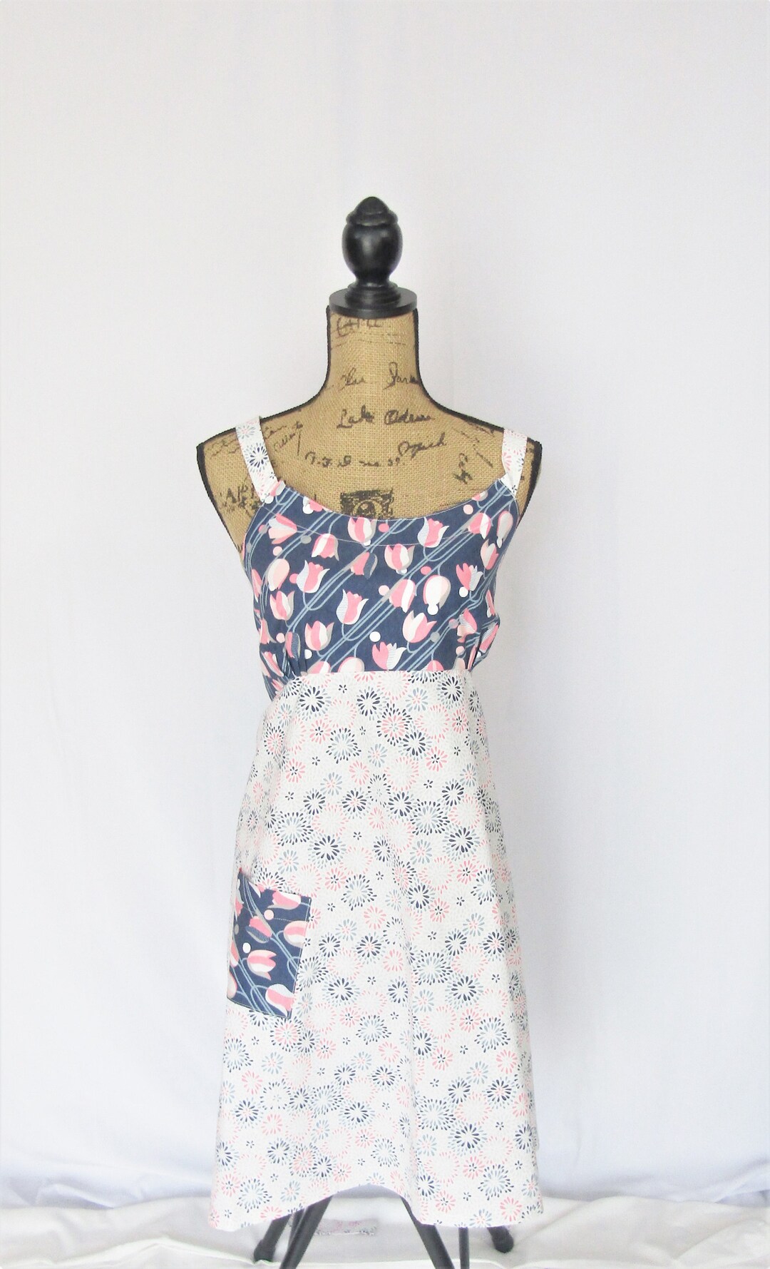 Full Kitchen Apron, Shabby Chic Apron, BOHO Print Apron With Pocket ...