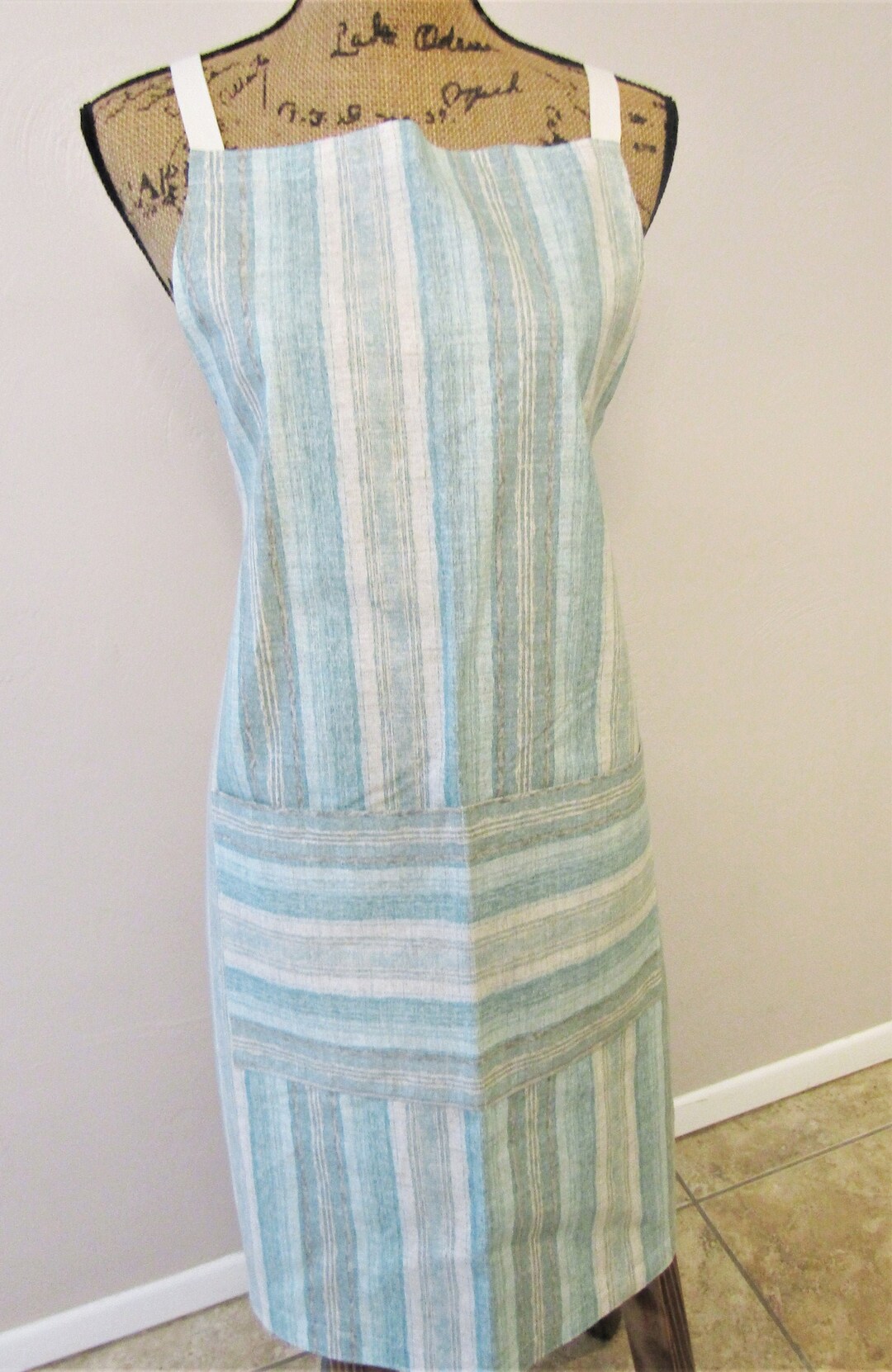 UNISEX APRON, Chef Apron With Pocket, TEAL Stripe Handmade Apron, Full ...