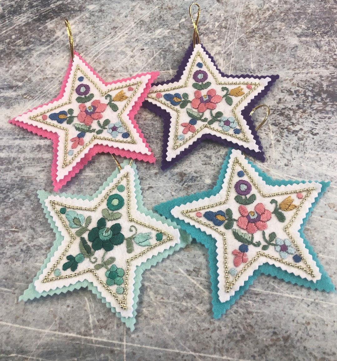 Felt STAR Ornament, EMBROIDERED & BEADED Christmas Ornaments, Made-to ...
