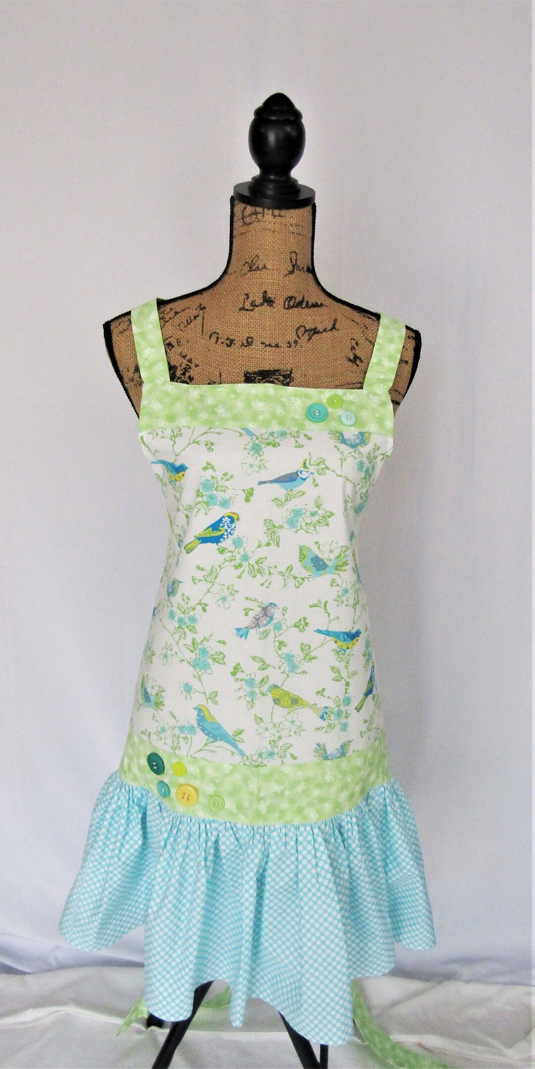 FULL KITCHEN APRON, Shabby Chic Apron, Vintage Style Ruffled Apron ...