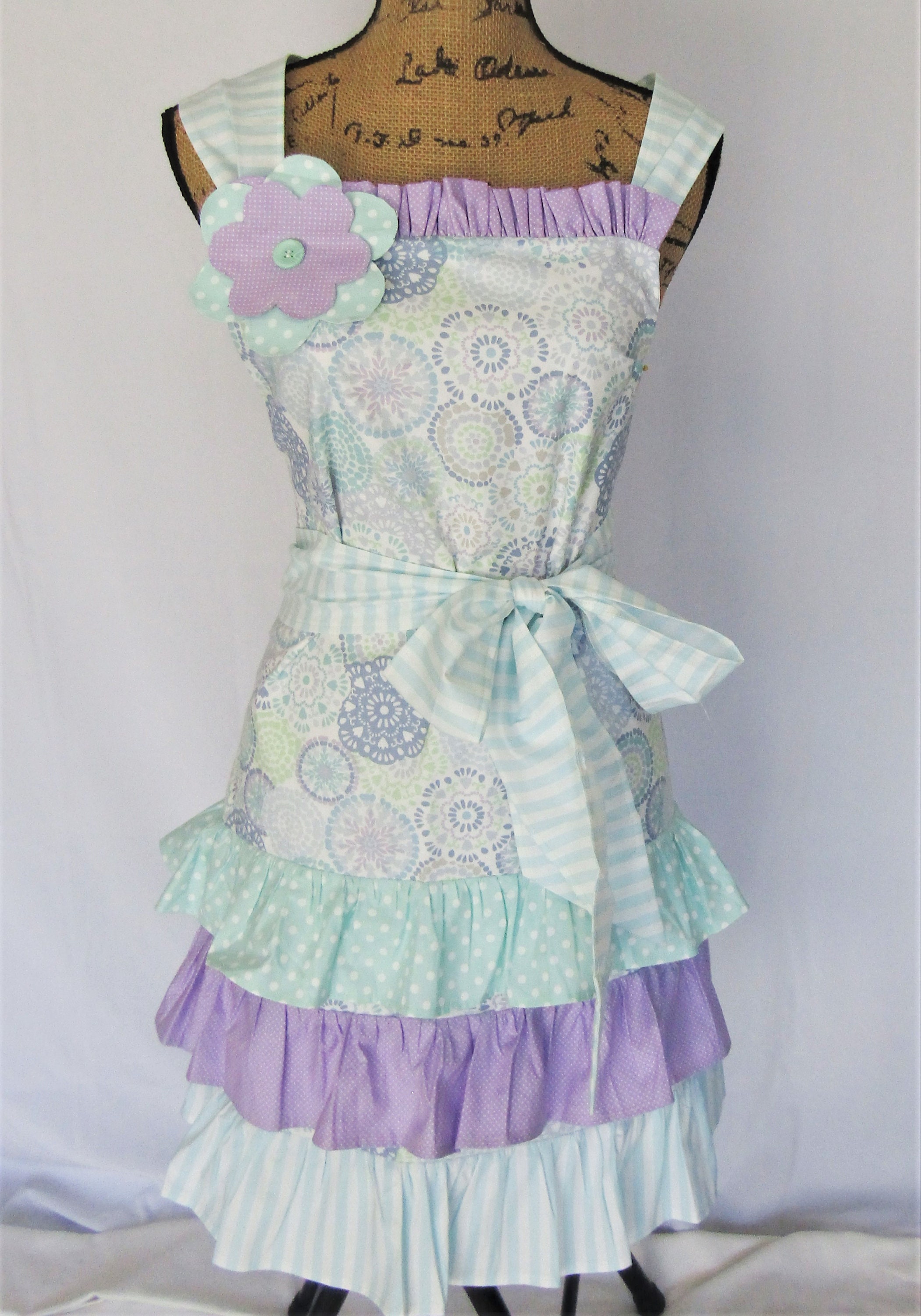 FULL KITCHEN APRON Shabby Chic Apron Vintage Style Ruffled - Etsy