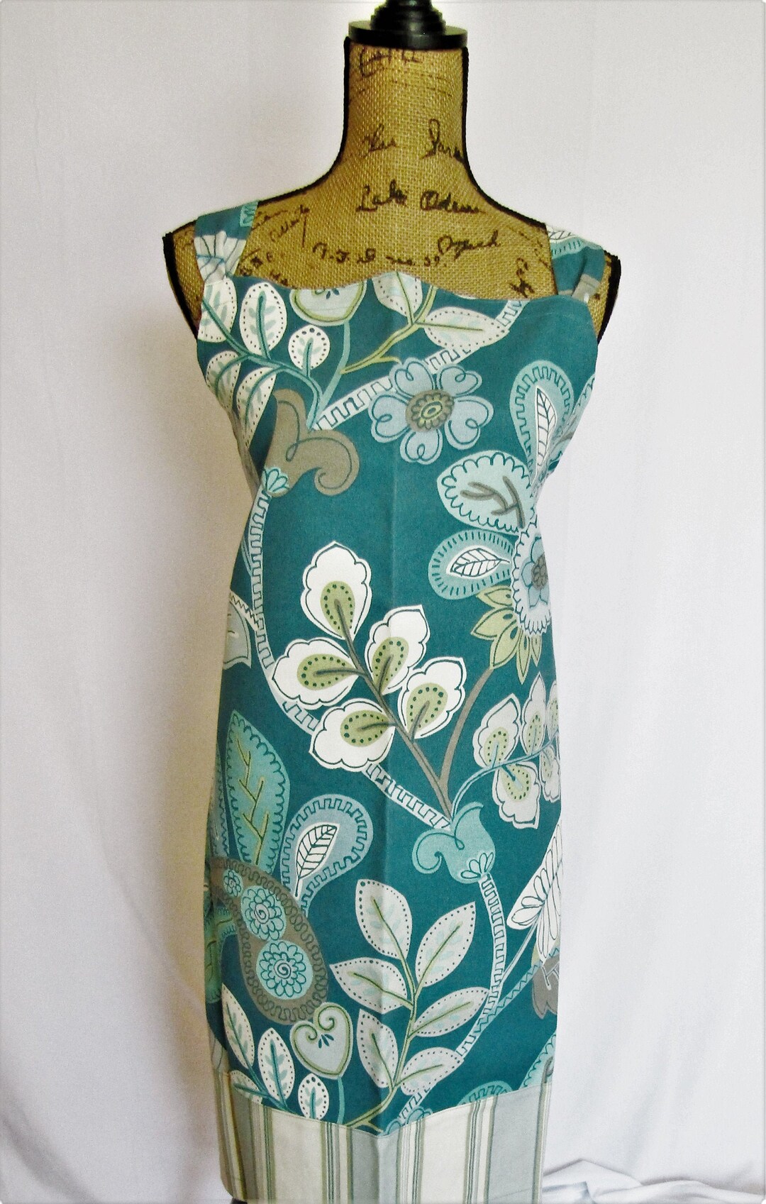 Boho Chef Apron: Teal Botanical Print Cotton Canvas - Etsy