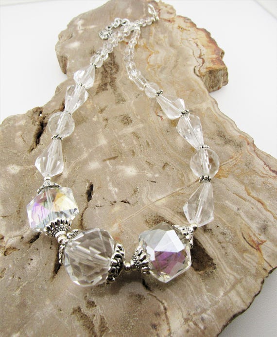 Vintage CRYSTAL Necklace, Classic Crystal Silver Neck… - Gem