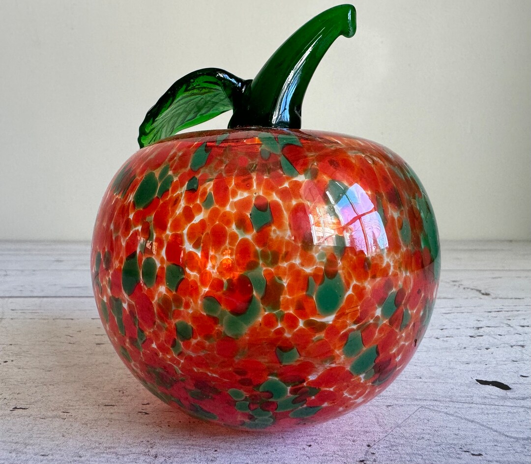 Hand Blown Glass Apple Paperweight Etsy