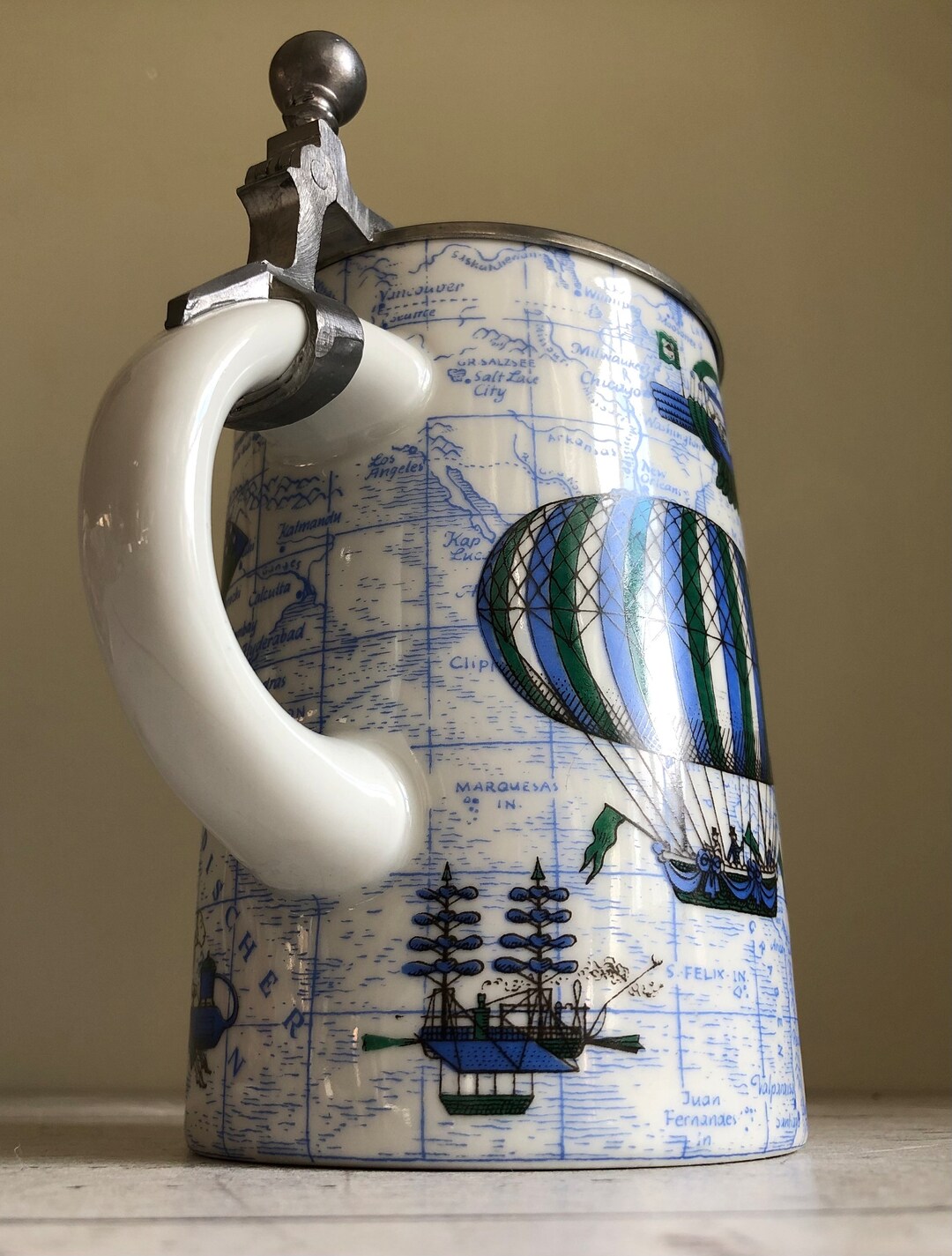 Vintage German Beer Stein With Pewter Lid by Elisabeth Liegl | Hot Air ...