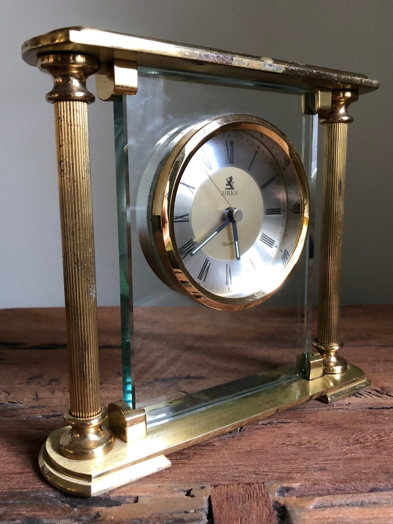 Vintage Birks Brass Desk Clock Floating Face Pillar Mantel - Etsy