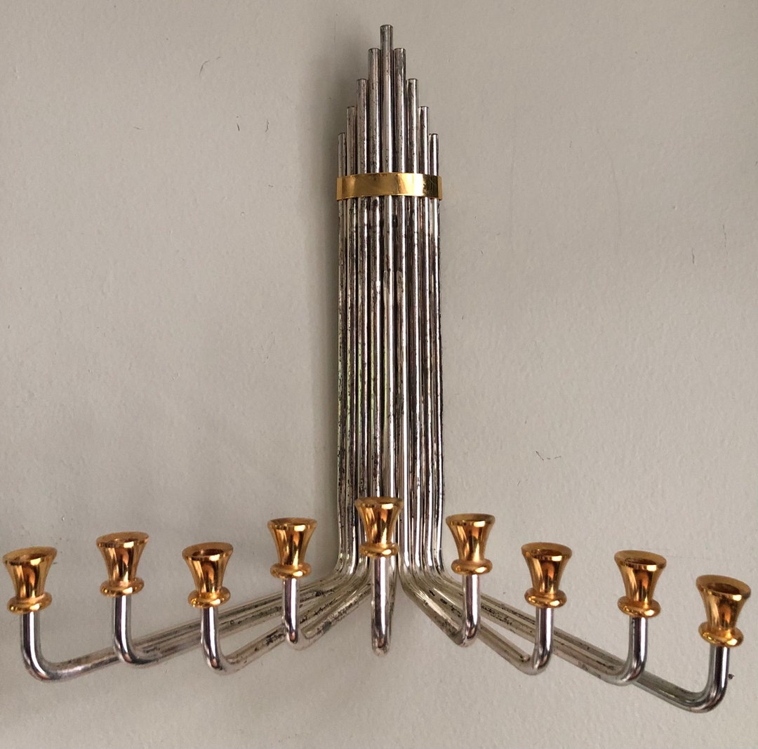 Vintage Menorah Wall Mounted 9 Branch Silver Plated Karshi Jerusalem ...