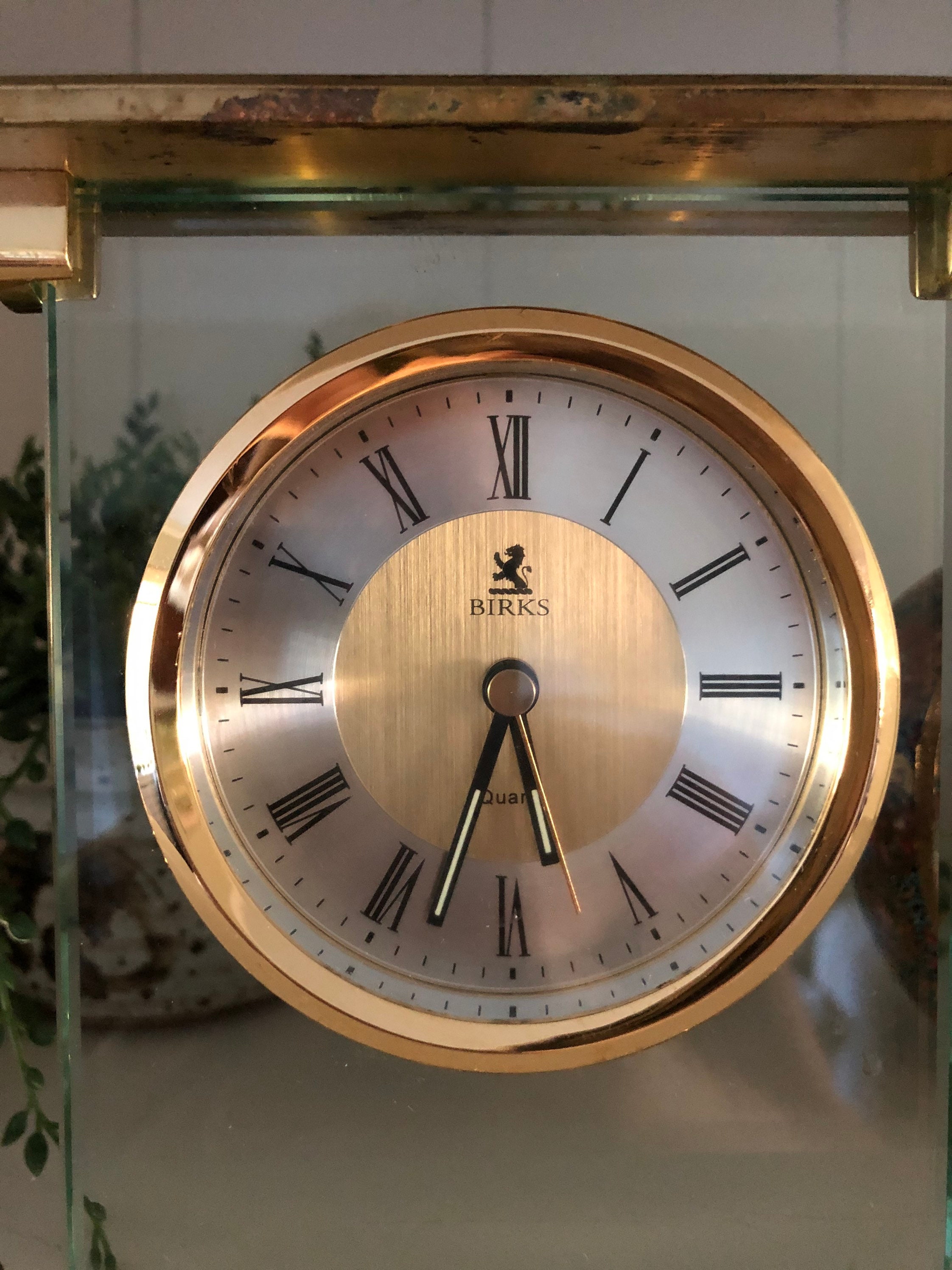 Vintage Birks Brass Desk Clock Floating Face Pillar Mantel - Etsy