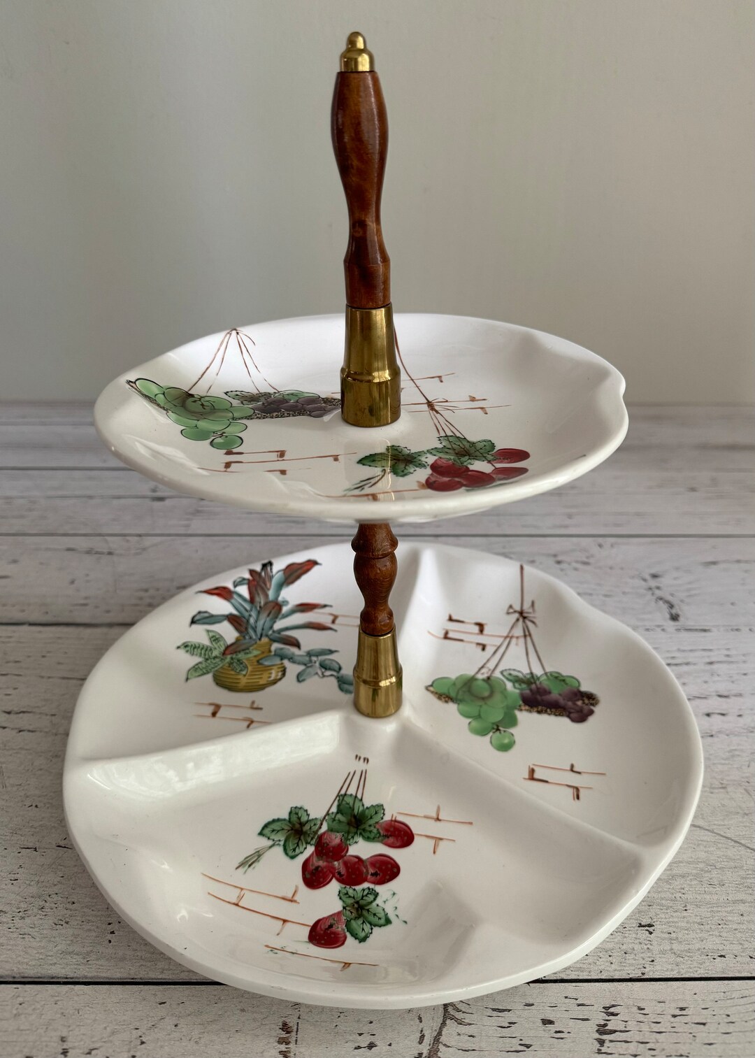 2 Tier MCM Cake Stand With Wood Handle | Japan - Etsy