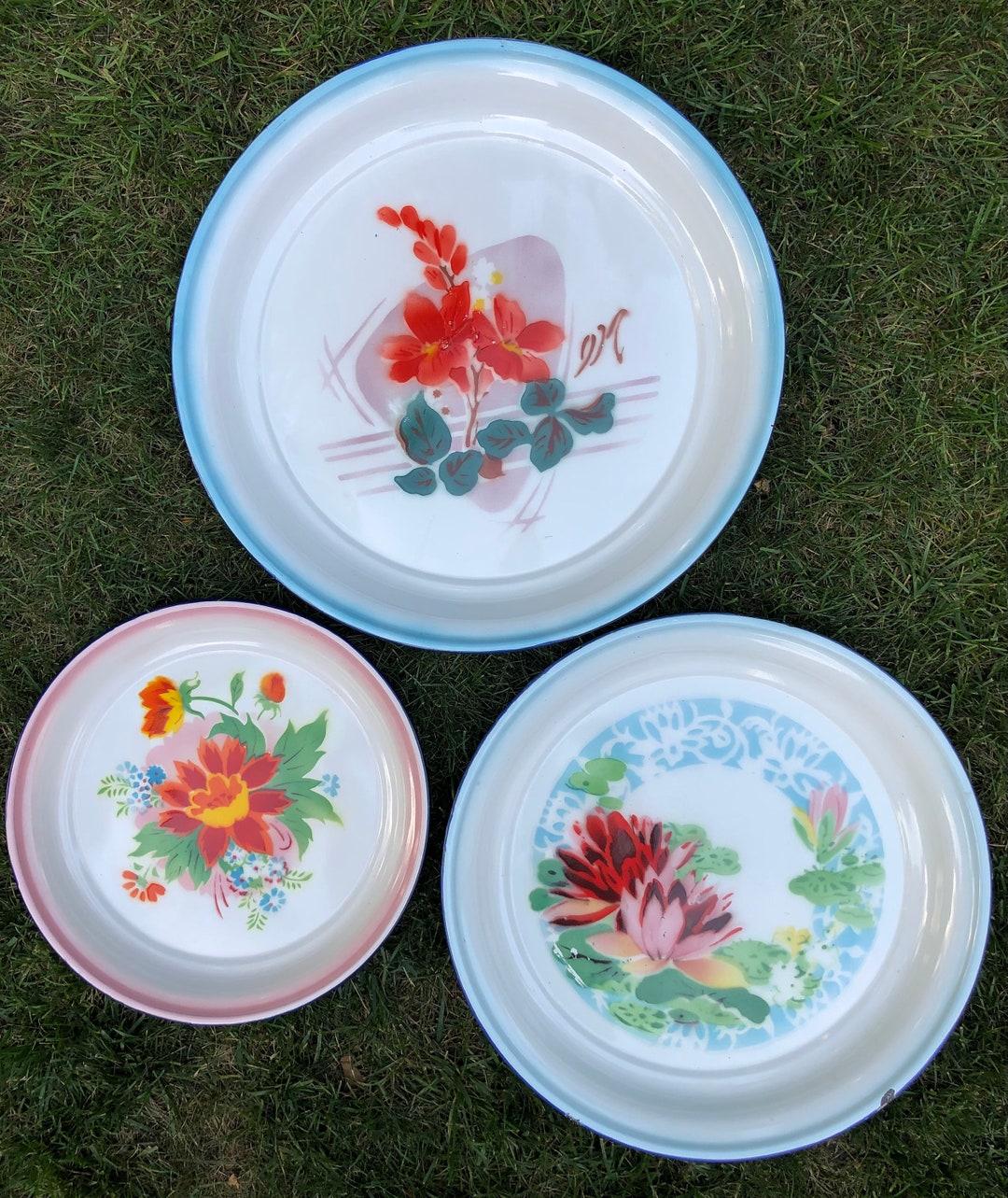 Vintage Enamelware Tray Bumper Harvest Bon Voyage Small Medium and ...