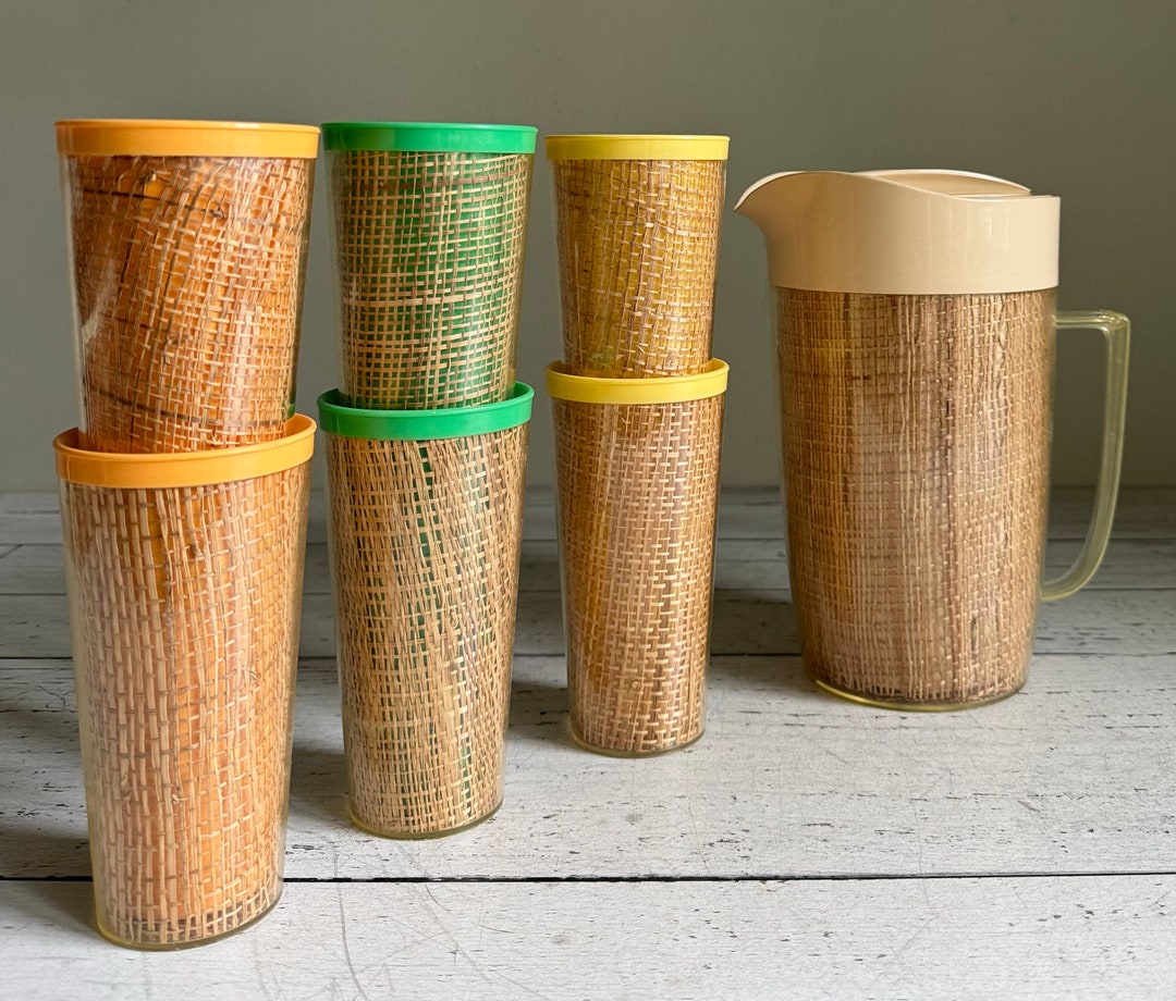 Vintage 60s Raffiaware 6 Tumblers, Bowls and Mugs Insulated Hot or Cold ...