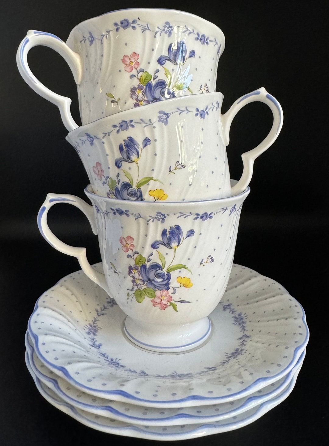 Vintage Tea Cups and Saucers Nikko Japan Blue Peony Set of 3 - Etsy