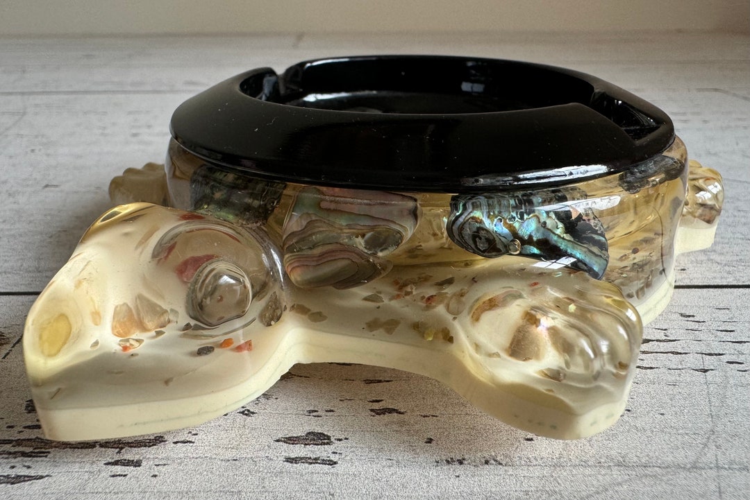 Vintage Turtle Ashtray | Abalone Shell Encased in Lucite - Etsy