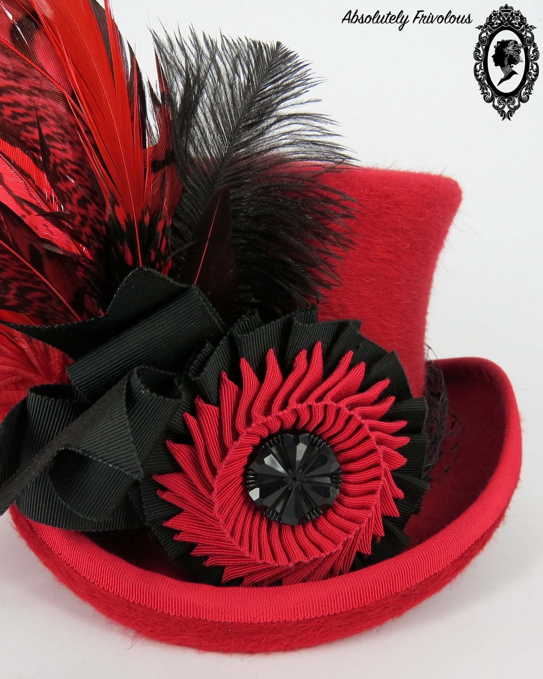 Cockade Hat, Red Top Hat, Top Hat for Women, Feather Top Hat, Millinery ...