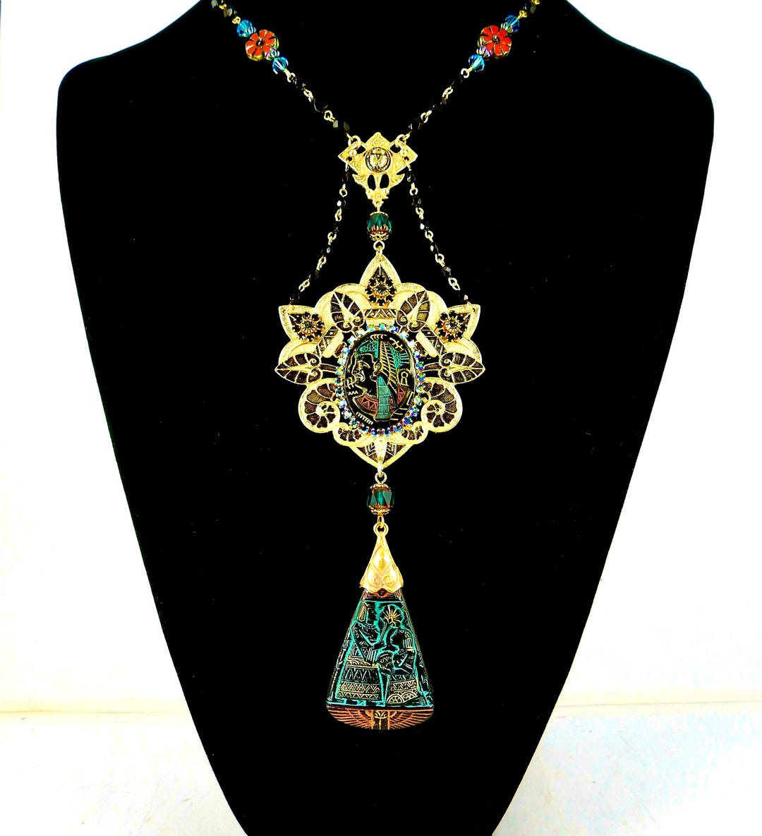 Egyptian Revival Neiger Bros Necklace, Black & Gold With Original Glass ...