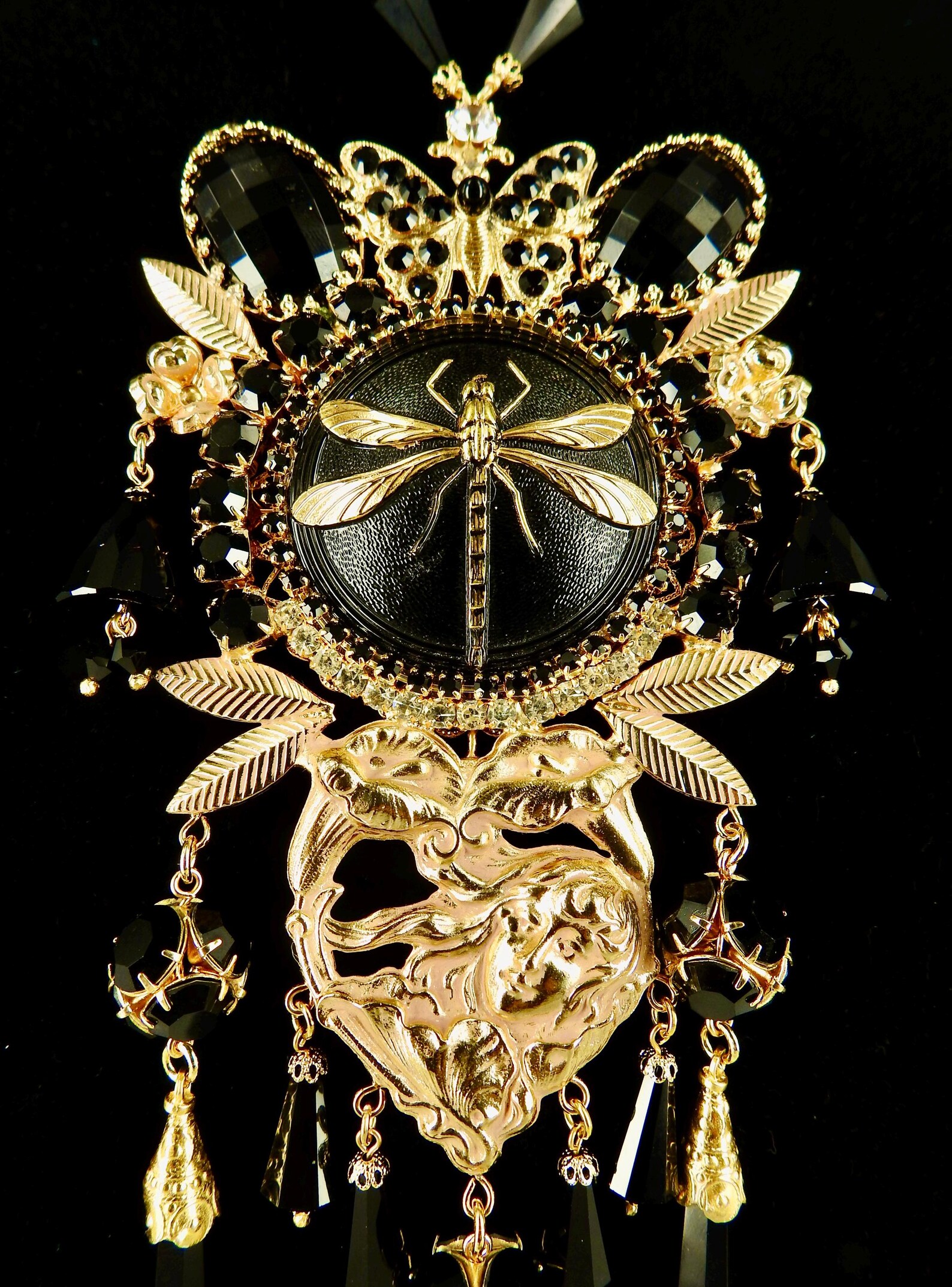 Black Dragonfly Gold Plated Onyx & Jet Antique Art Nouveau Necklace ...