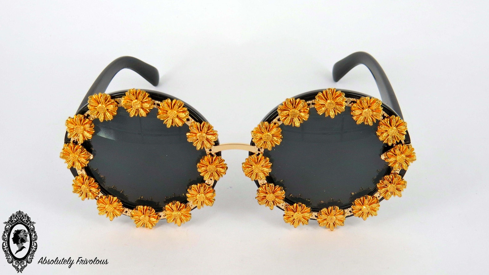 Gold Daisy Sunglasses Black Frame Gold Floral Sunglasses - Etsy