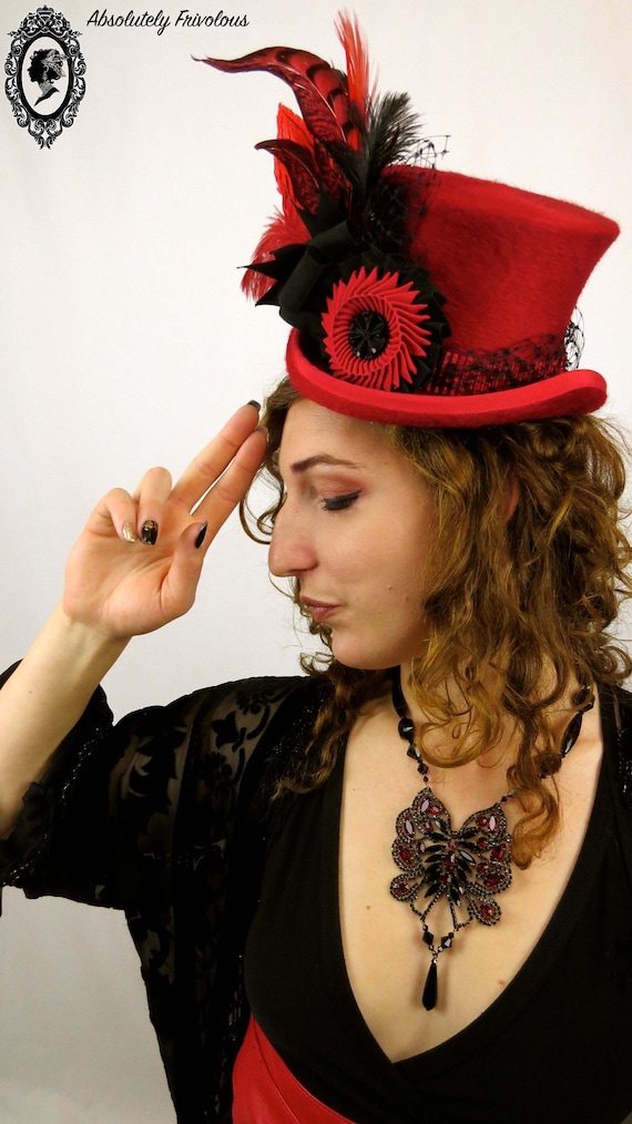 Cockade Hat Red Top Hat Top Hat for Women Feather Top Hat | Etsy
