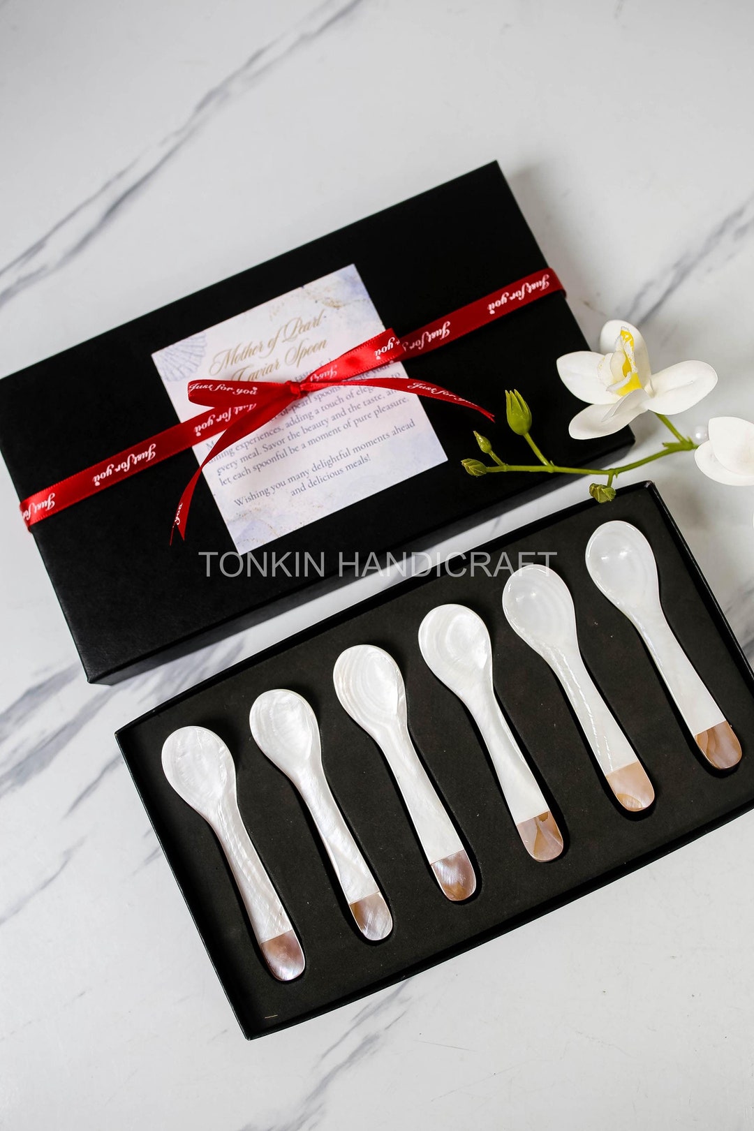 Personalized Mother of Pearl Caviar Spoon Gift Box, Set of 6 Seashell ...