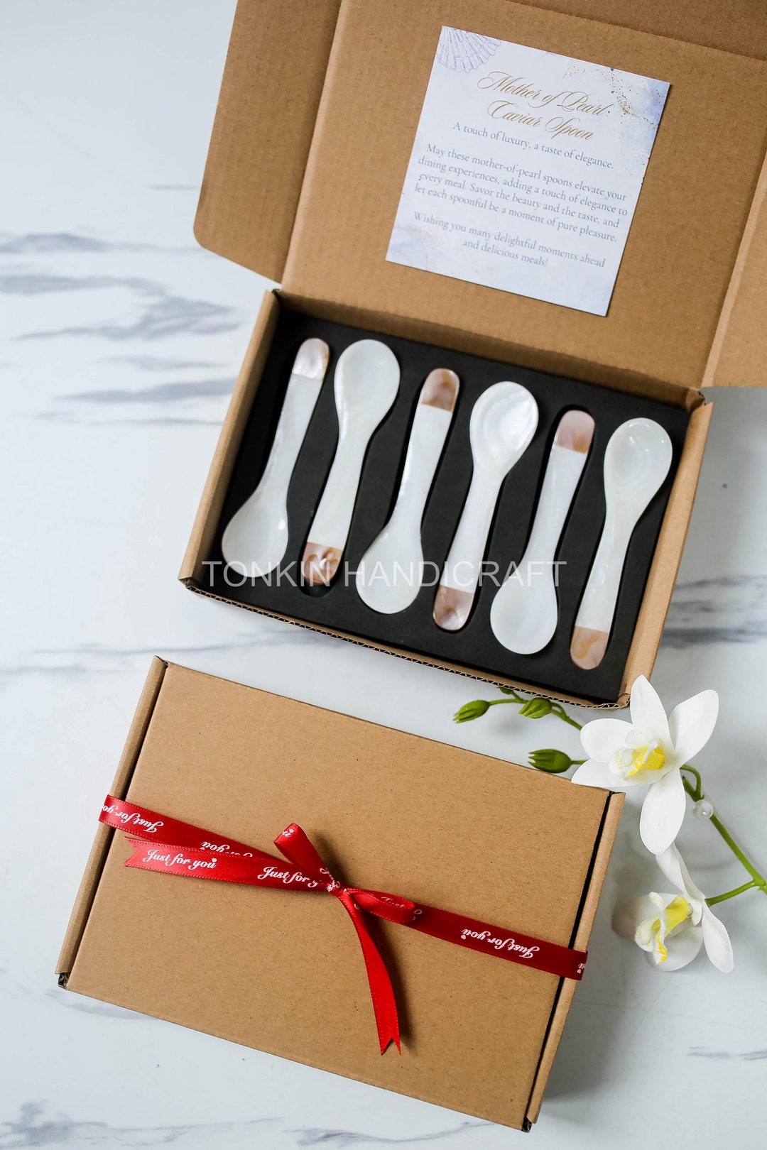 Personalized Mother of Pearl Caviar Spoon Gift Box, Set of 6 Seashell ...