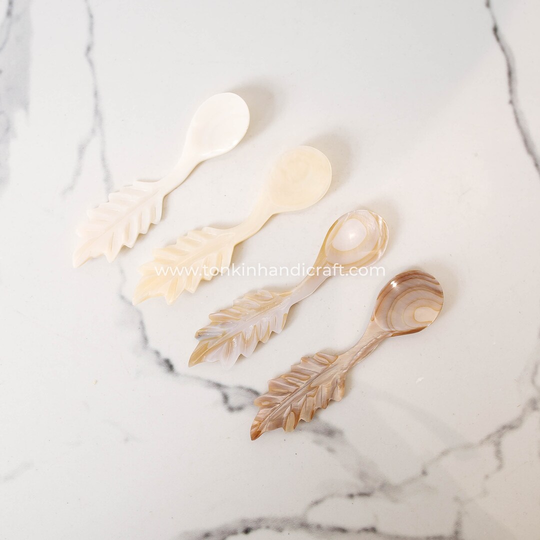 Mother of Pearl Seashell Spoon, Leaf Shaped Spoon, Natural Personalized ...