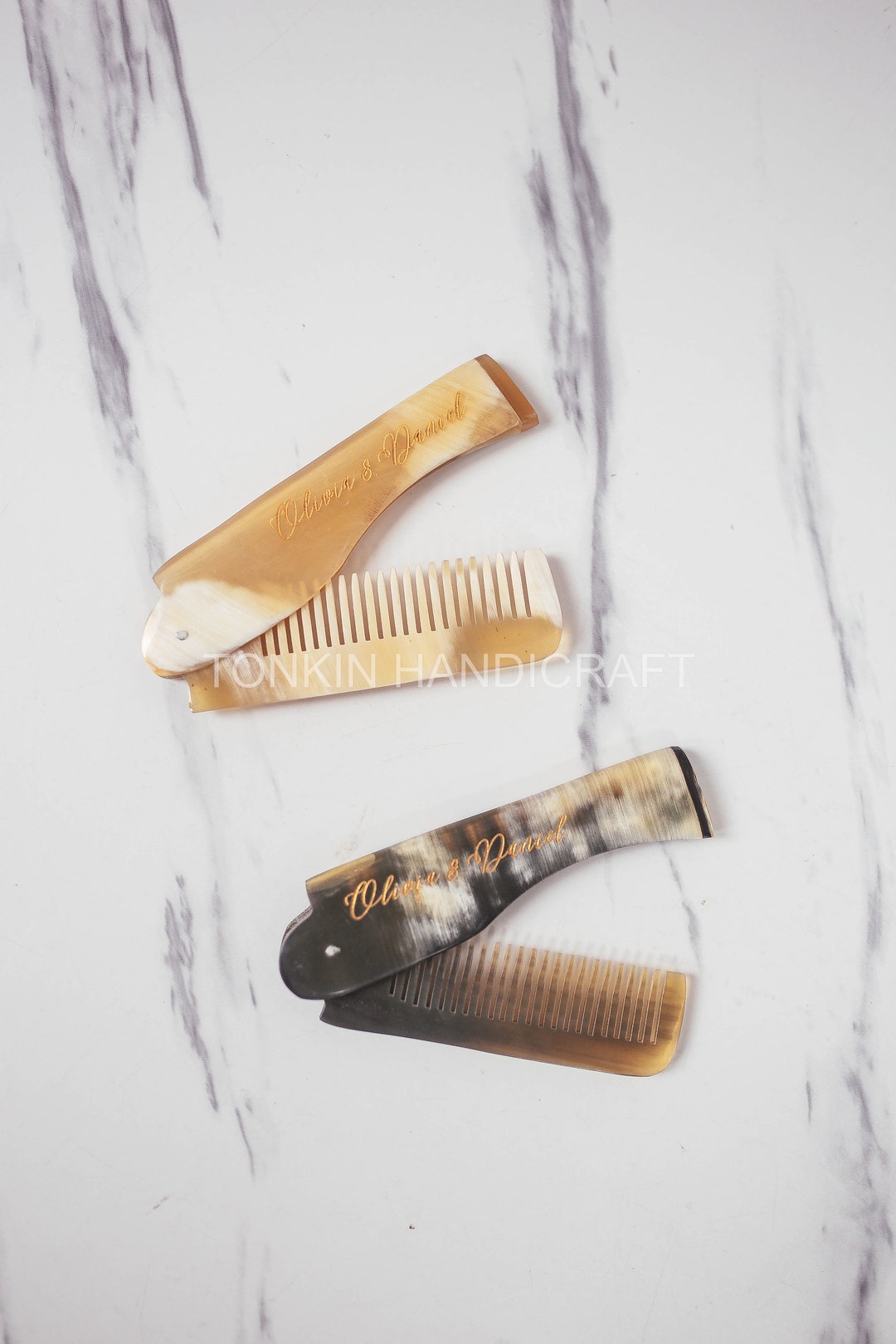 Personalized Folding Horn Comb, Natural Buffalo Horn Comb, Wide Tooth ...