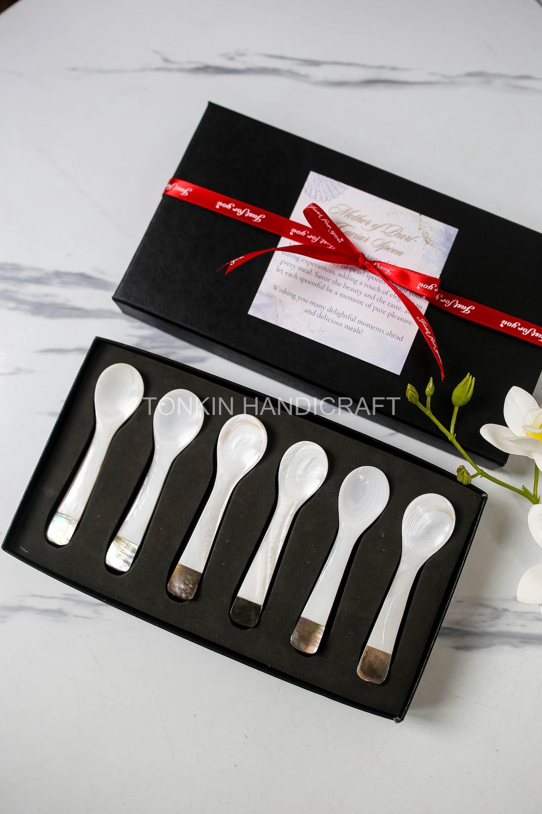 Personalized Mother of Pearl Caviar Spoon Gift Box, Set of 6 Seashell ...