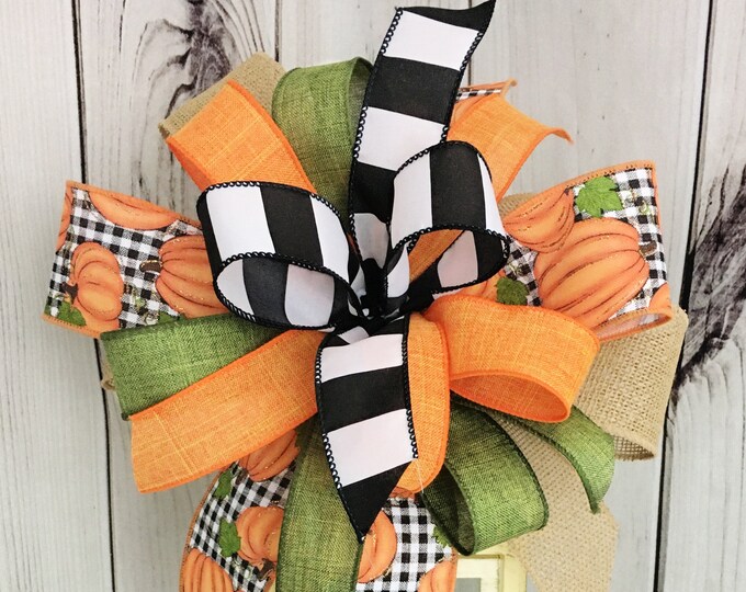 Pumpkin Ribbon Bow for Wreath, Orange and Black Fall Wreath Bow, Fall ...