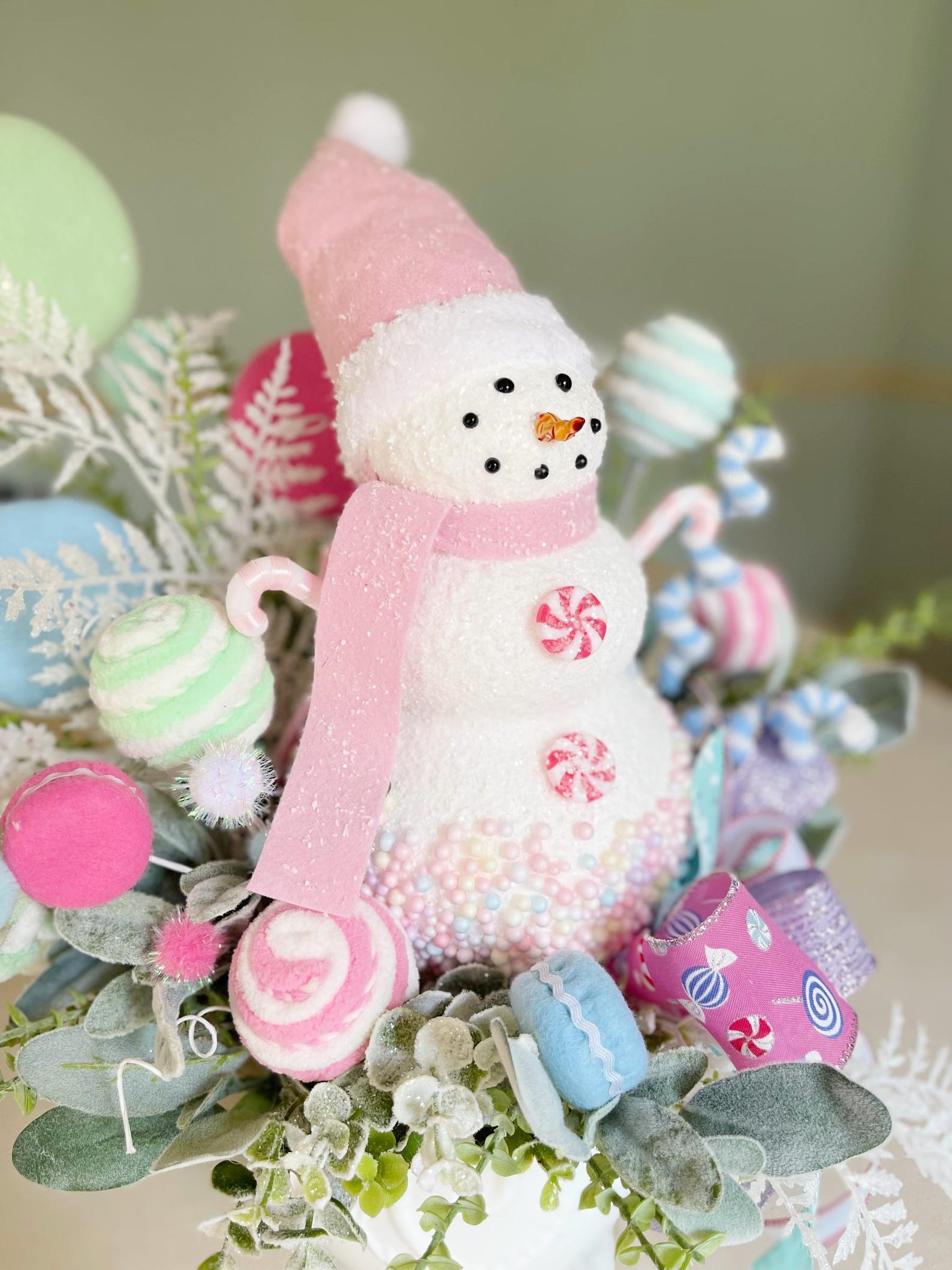 Pink Snowman Christmas Centerpiece, Pink Christmas Decor, Large Snowman ...