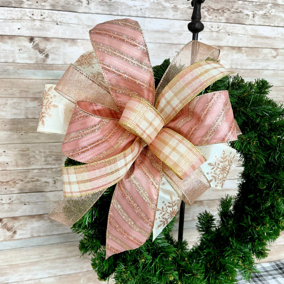 Rose Gold Christmas Wreath Bow, Pink Christmas Bow, Pink Christmas Tree ...