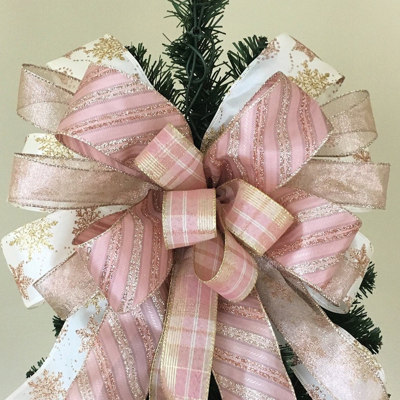 Pink Christmas Tree Topper Pink Christmas Tree Bow Rose Gold - Etsy