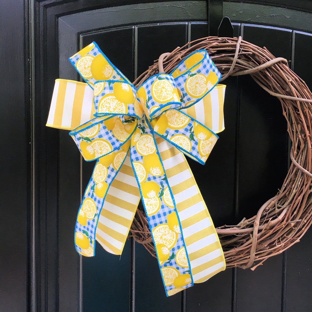 Lemon Bow for Wreath, Yellow Lemon Ribbon Bow, Buffalo Check Lemon Bow ...