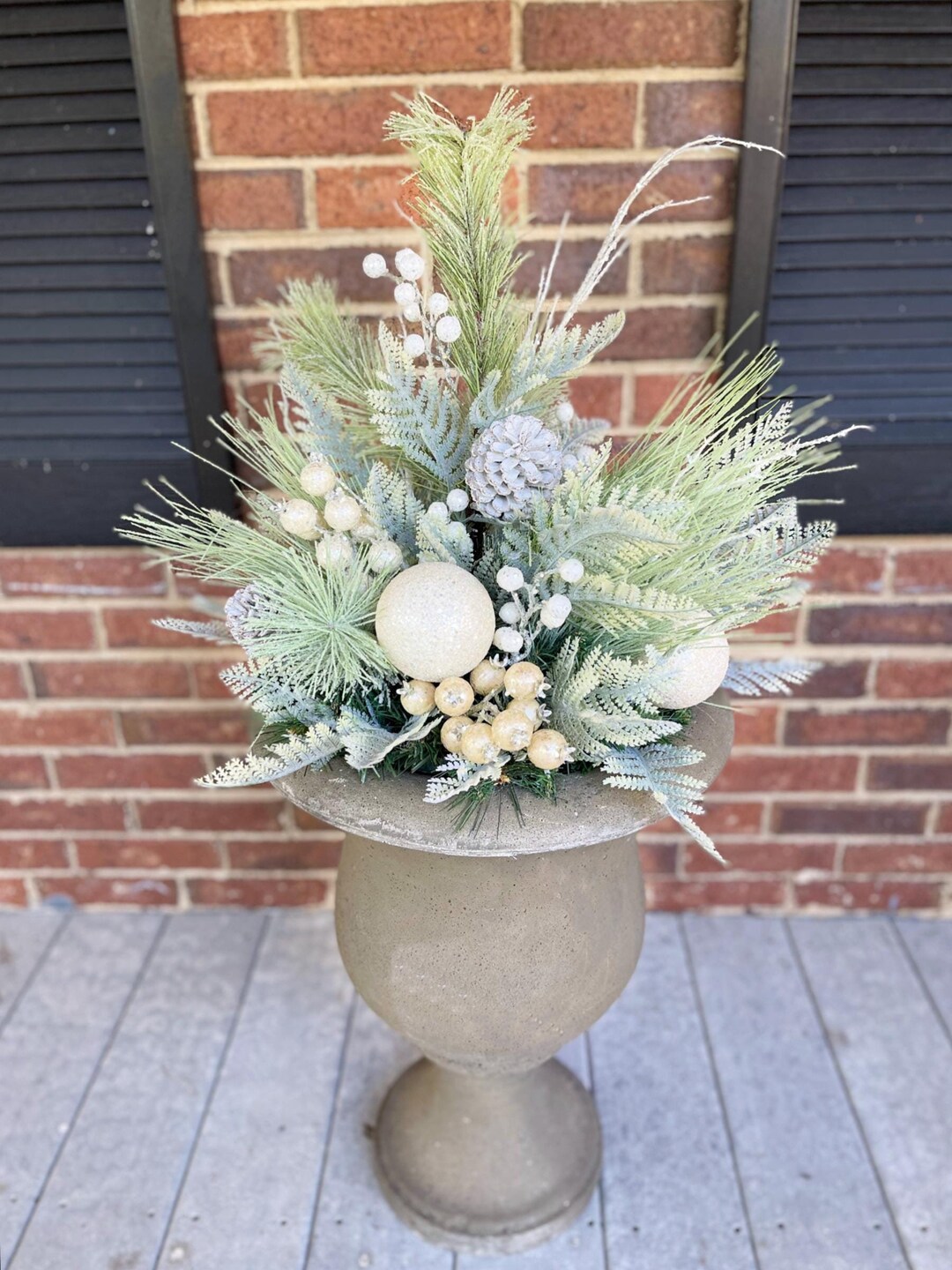 Christmas Urn Filler Arrangement for Front Porch, Faux Planter Drop In ...