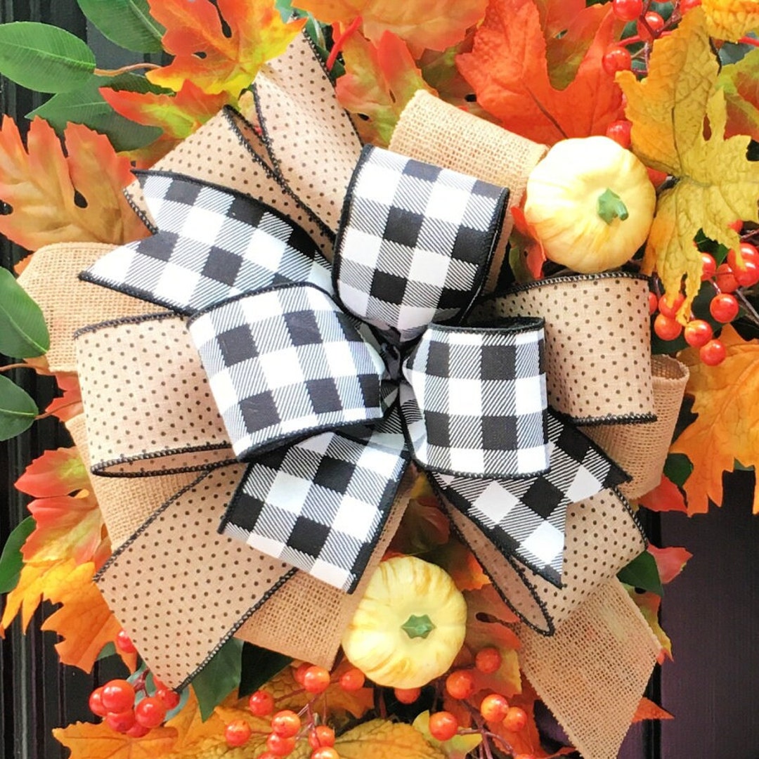 Fall Buffalo Check Bow, Black and White Buffalo Plaid Burlap Bow ...