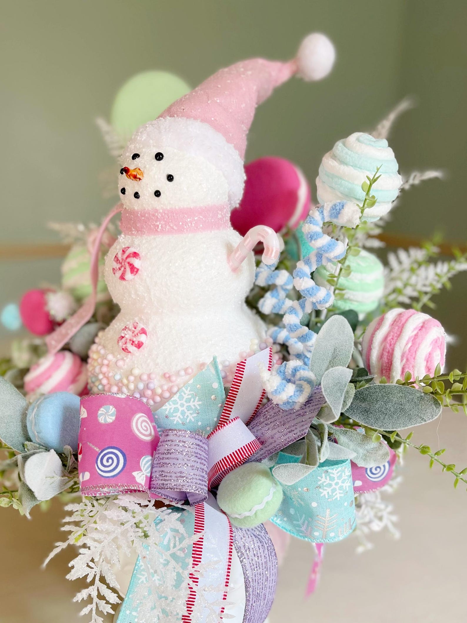 Pink Snowman Christmas Centerpiece, Pink Christmas Decor, Large Snowman ...